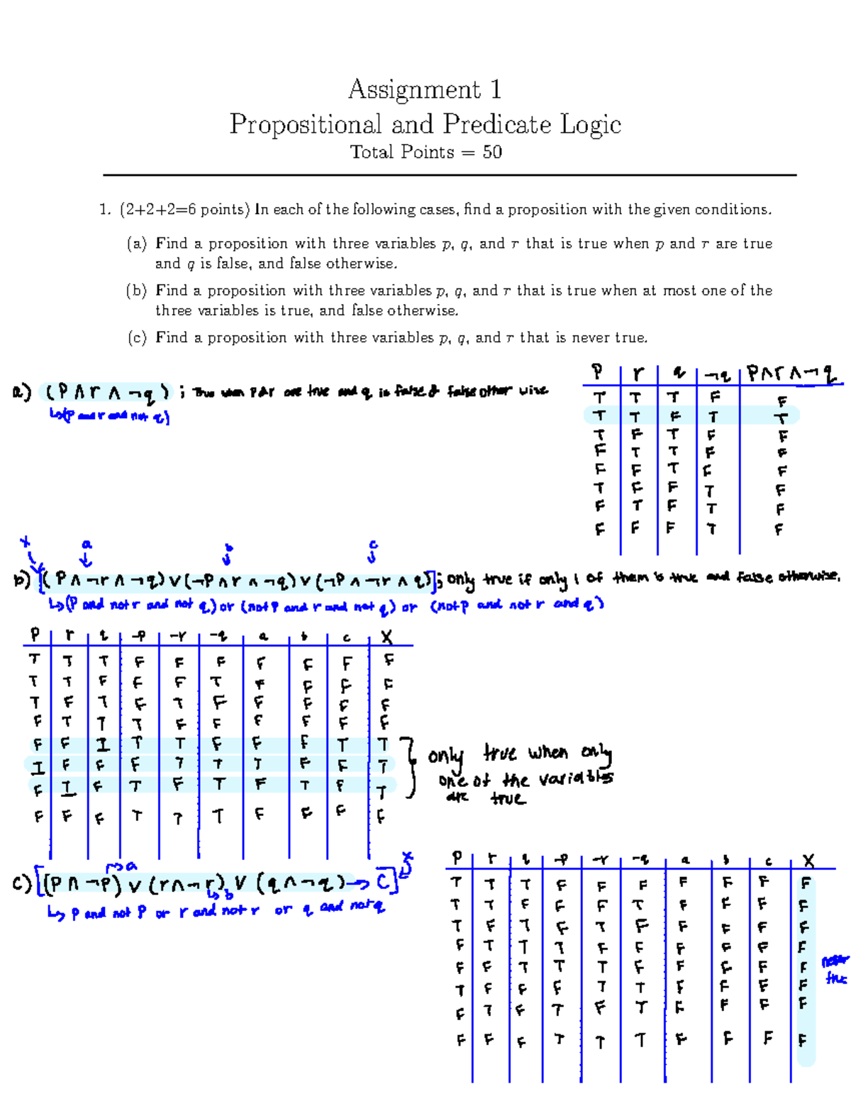 Assignment 1 - answers to the questions - Assignment 1 Propositional and Predicate Logic Total ...