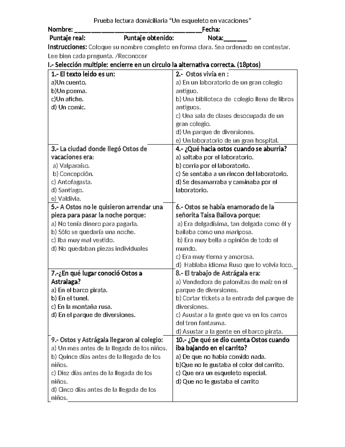 405477104 Prueba Libro Un Esqueleto en Vacaciones 2 - Prueba lectura ...