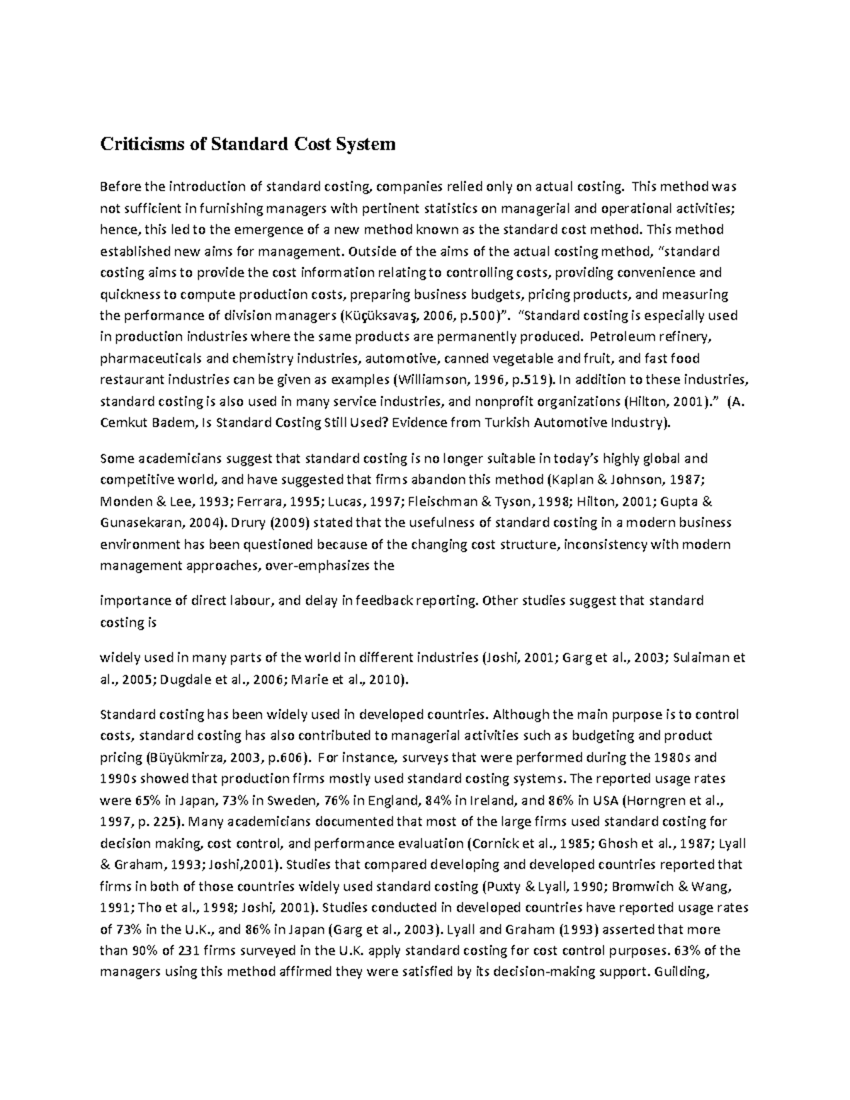 ACCT 1003 Criticisms of Standard Costing NH - Warning: TT: undefined function: 32 Warning: TT ...