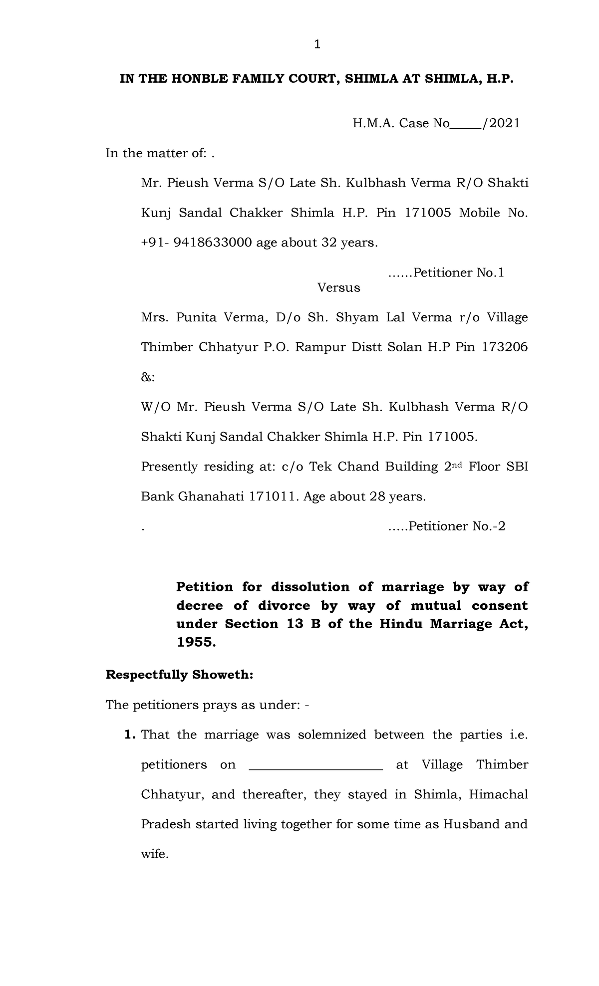 Divorce Deed- Final - Family law notes - IN THE HONBLE FAMILY COURT ...