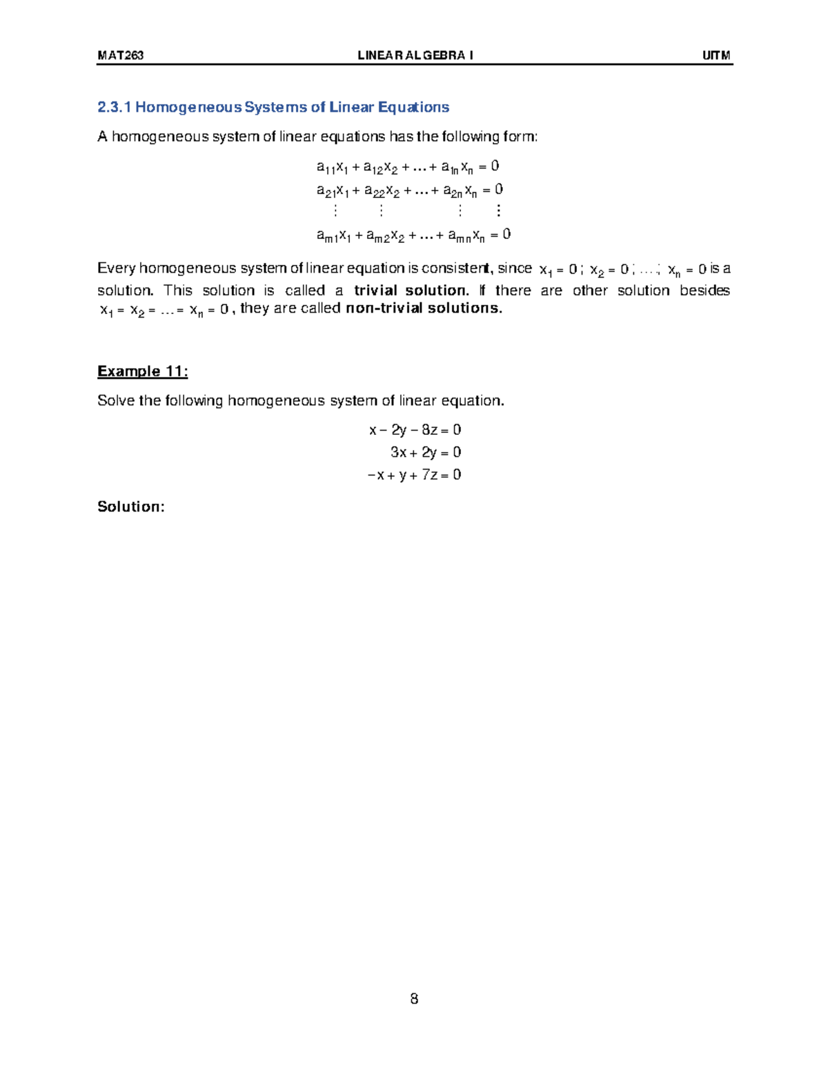 C2.4 Inverse Matrices - Every homogeneous system of linear equation is consistent, since 1 x 0 ...