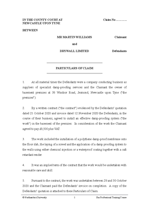 Workshop 2- drafting a Letter of Claim - Document 05: Draft Letter of ...