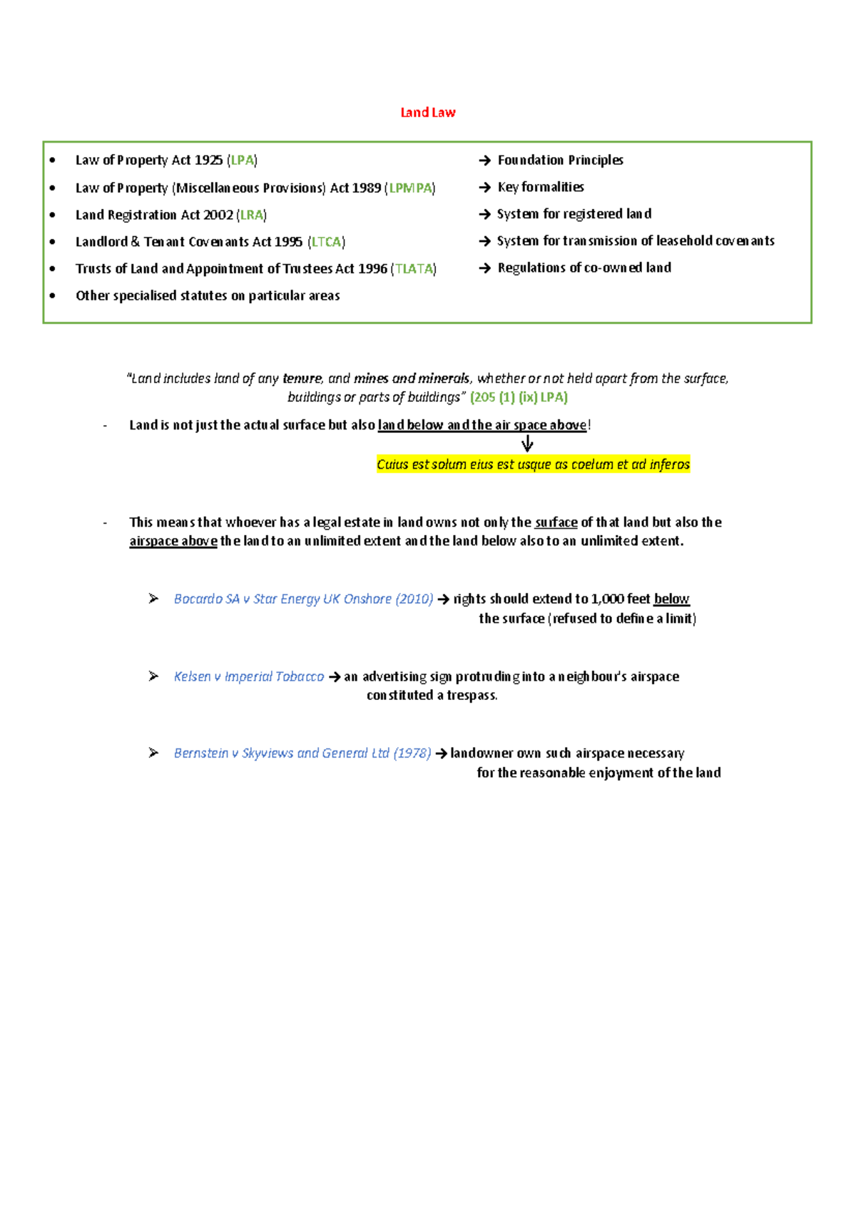 Land Law - Land Law Law of Property Act 1925 (LPA) → Foundation ...