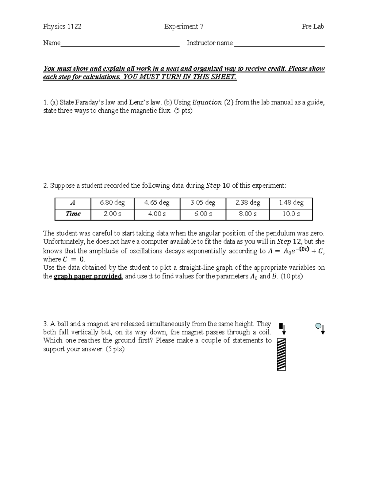 Physics 1122 - Lab 7 2015 - Physics 1122 Experiment 7 Name
