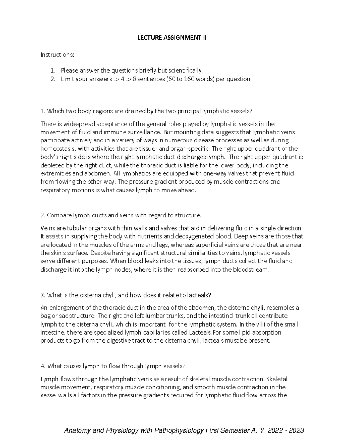 Assignment II (Final Term) - Anatomy and Physiology with ...