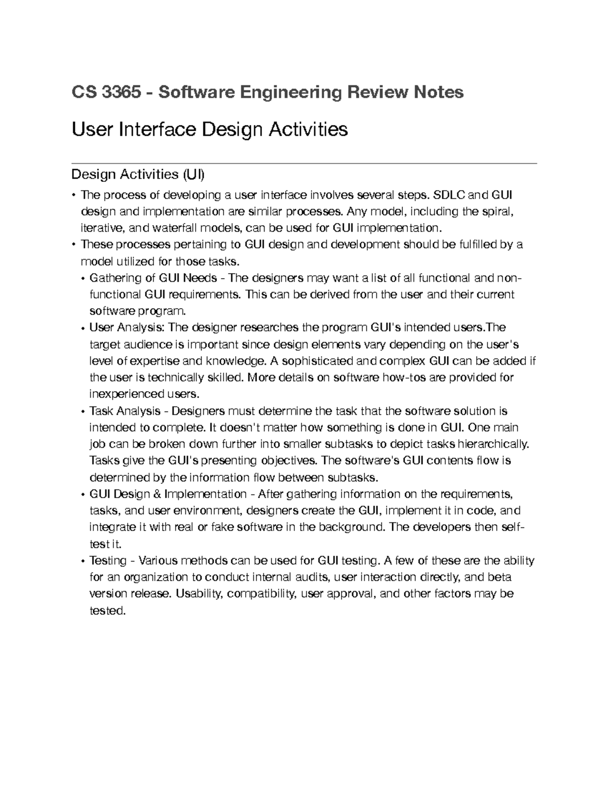 CS 3365 - UI Design Activities - CS 3365 - Software Engineering Review ...