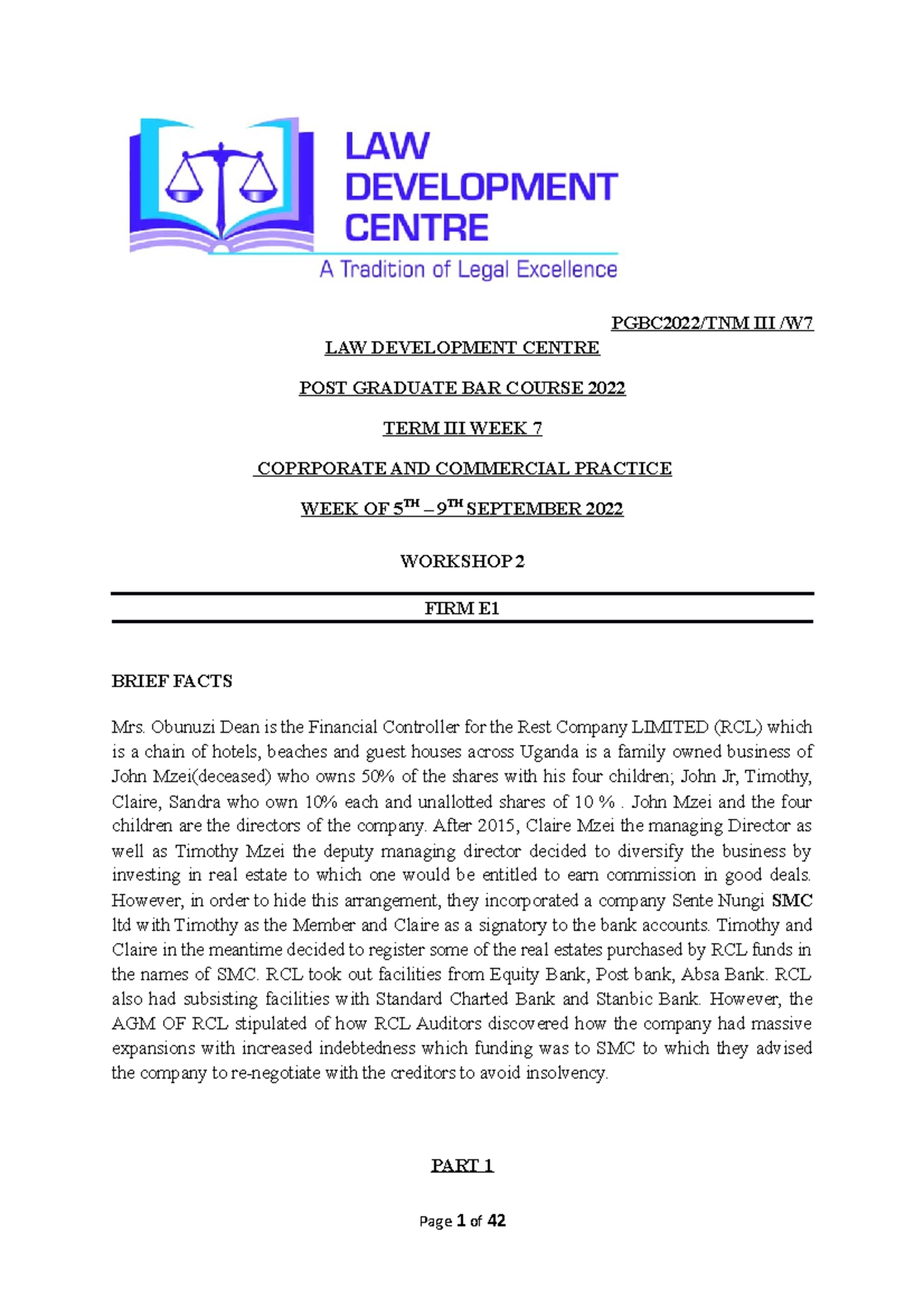 Workshop 2-19 - GOOD - PGBC2022/TNM III /W LAW DEVELOPMENT CENTRE POST ...