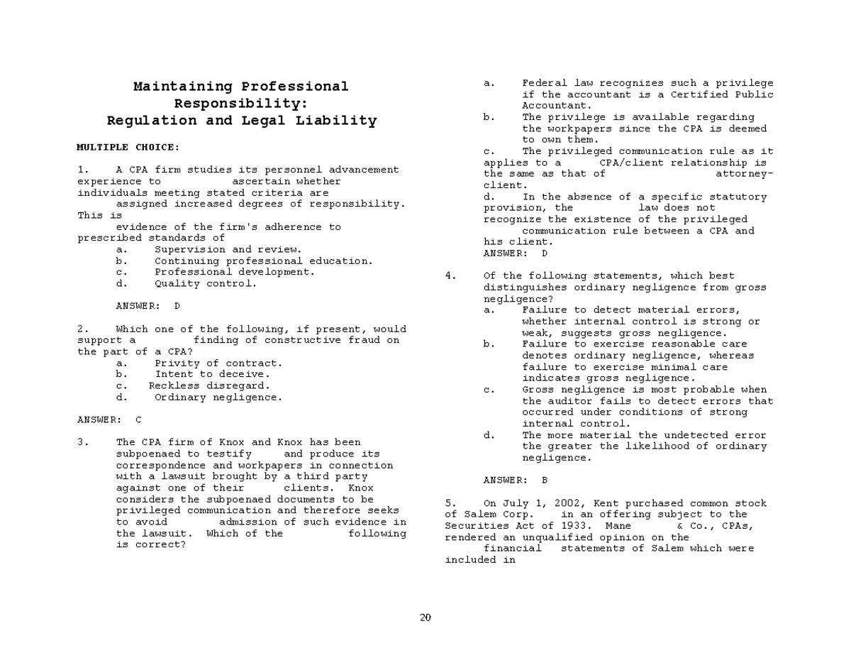 Chapter 3 - Maintaining Professional Responsibility - 20 Maintaining ...