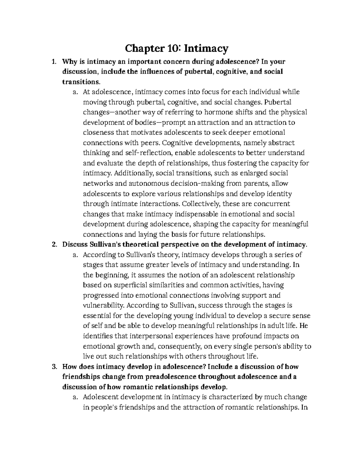 Ch.10 Learning Objectives - Zuri S - Chapter 10 Intimacy Why is ...