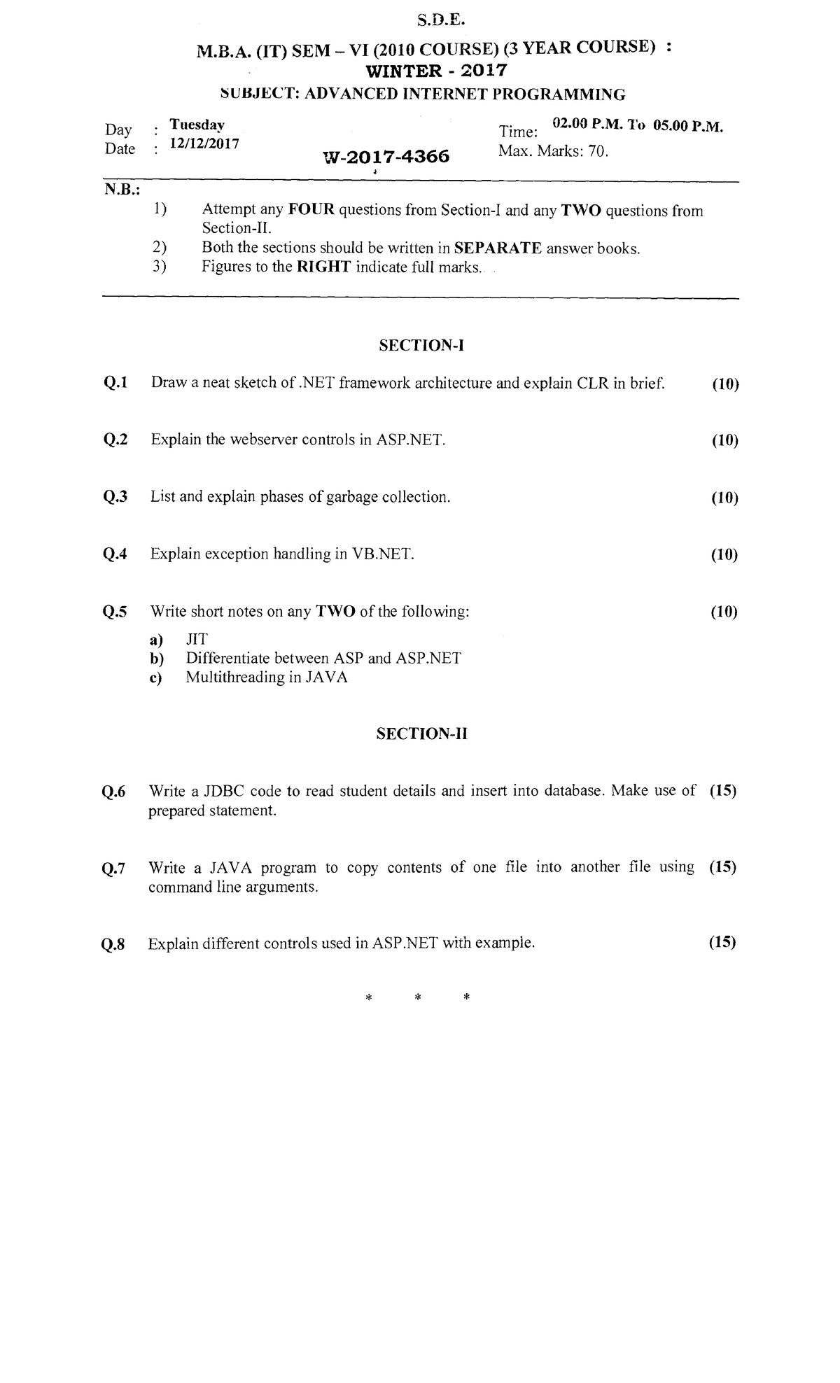 Advanced Internet Programming Sd Mb It Sem Vi 2010 Course 3 Year Course Winter