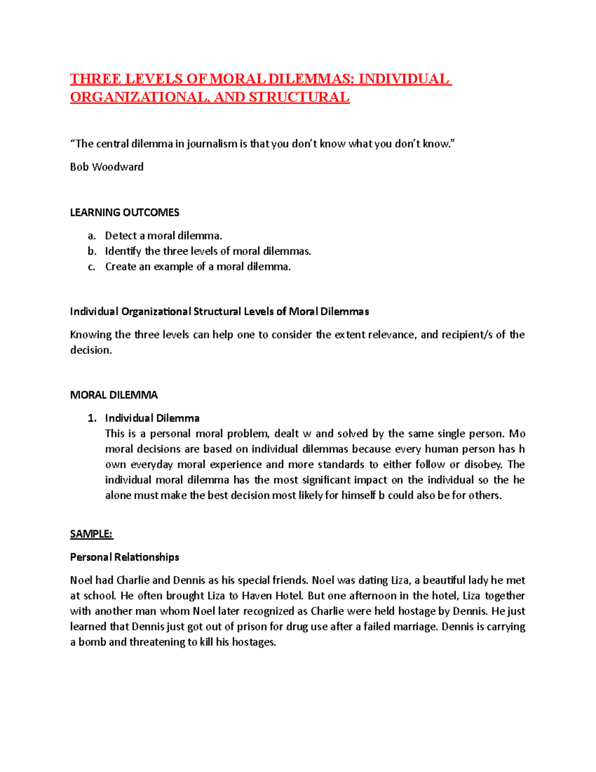 Three Levels of Moral Dilemmas - THREE LEVELS OF MORAL DILEMMAS: INDIVIDUAL ORGANIZATIONAL, AND ...
