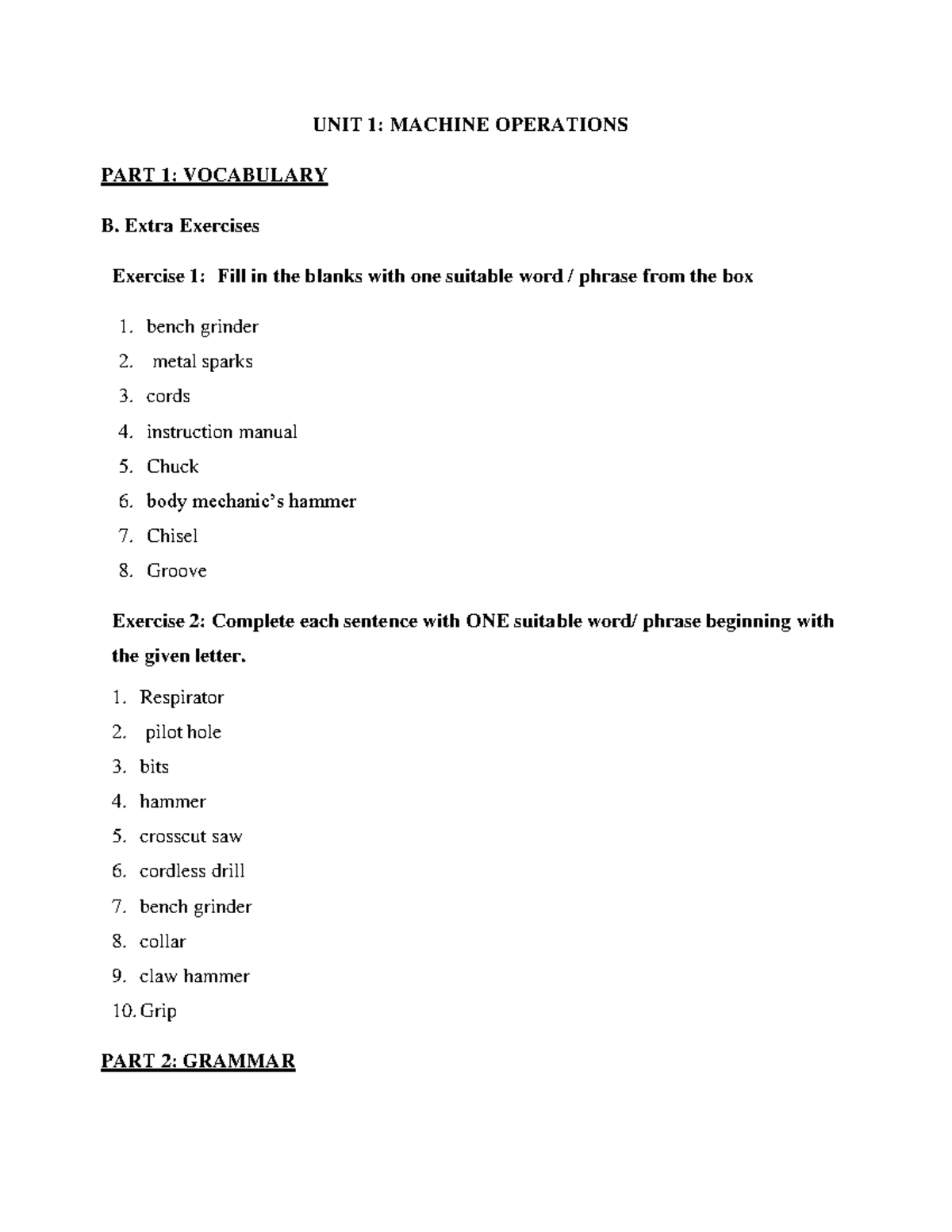 3. Key teacher's handout full 2024 - UNIT 1: MACHINE OPERATIONS PART 1 ...
