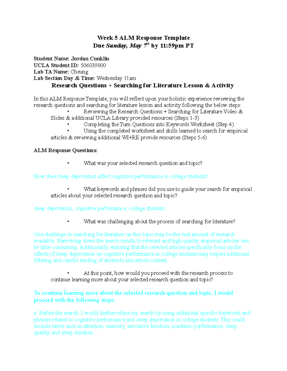 ALM Response PSY100B - Week 5 ALM Response Template Due Sunday, May 7th ...