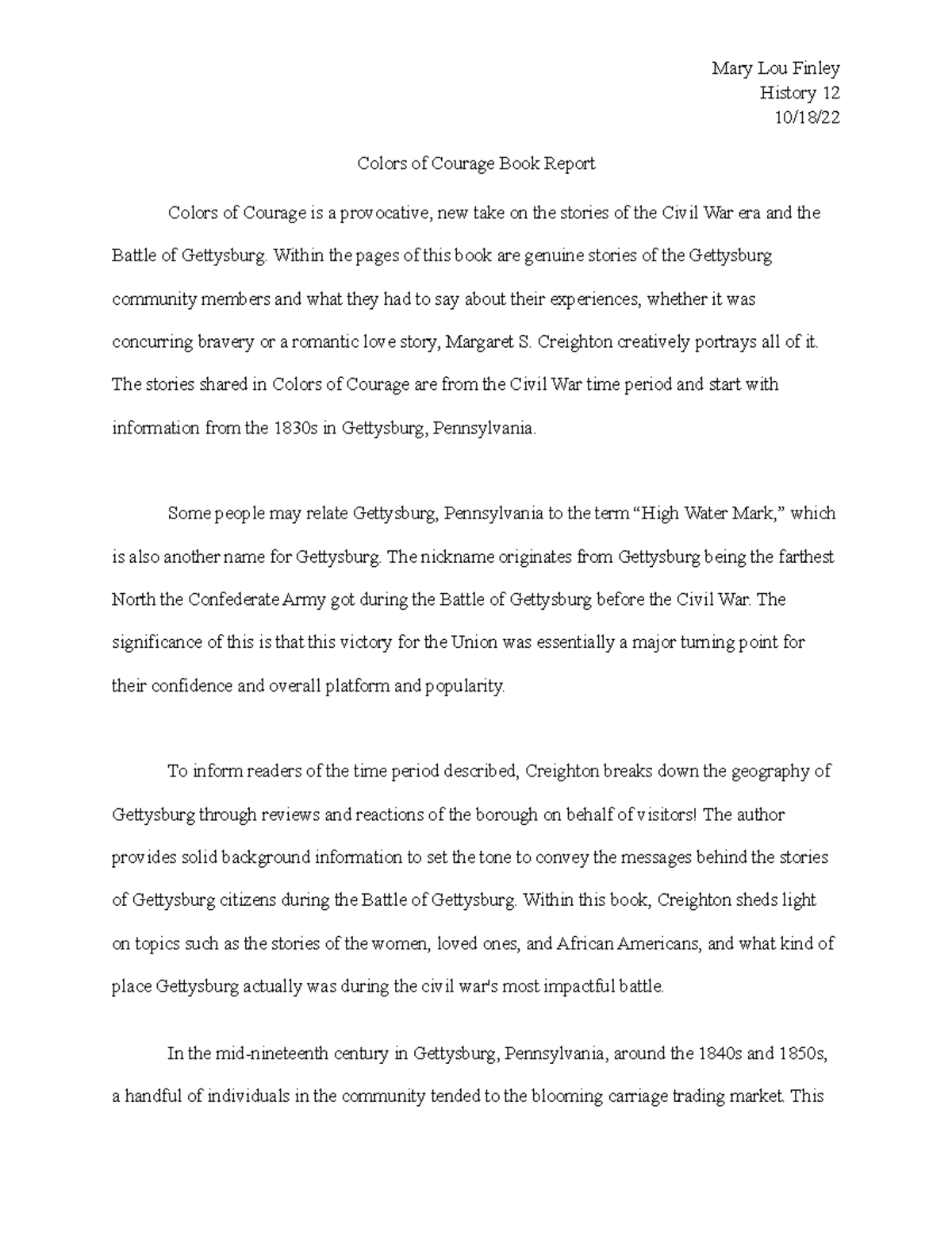 Colors of Courage Book Report - History 12 10/18/ Colors of Courage ...