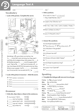 01. ECA1 Tests Language Test 1A - English Class A1 © Pearson Central ...