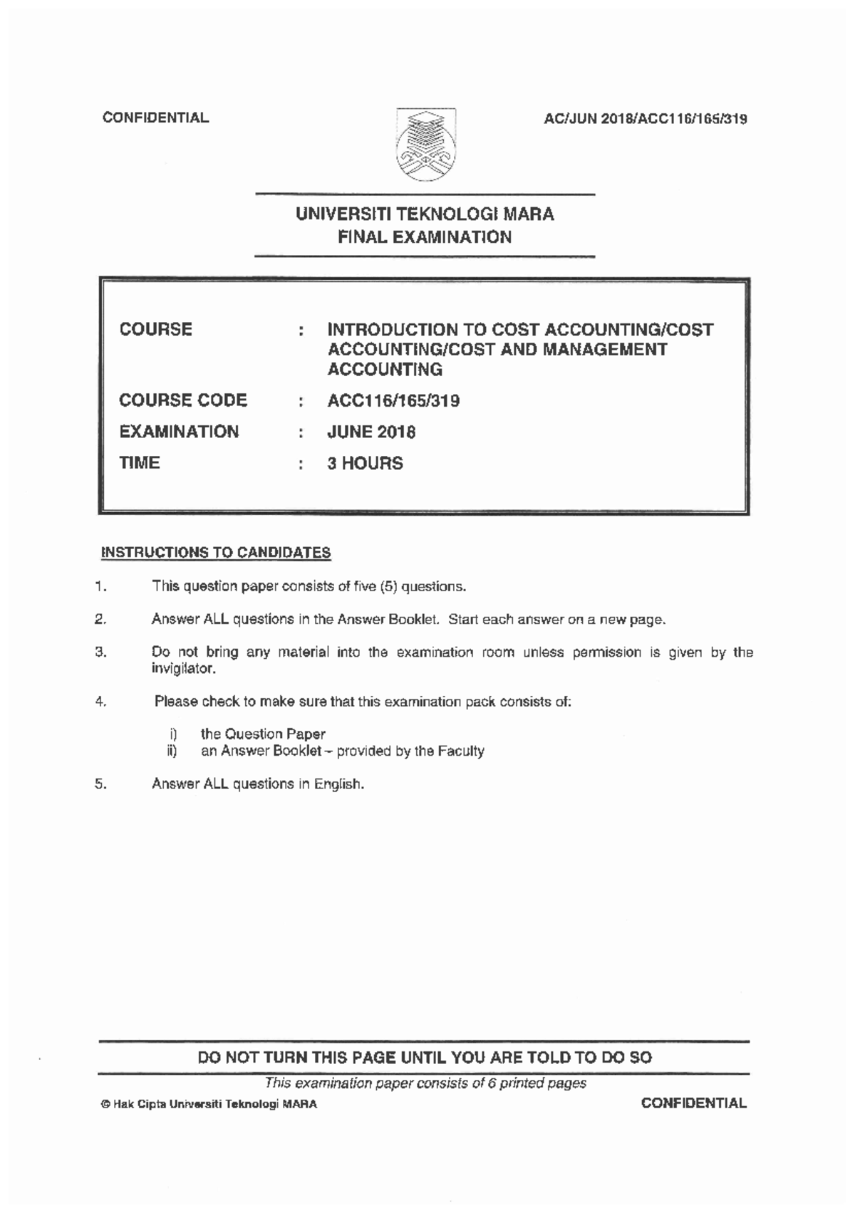 Past year paper 2018 - Accounting - Studocu