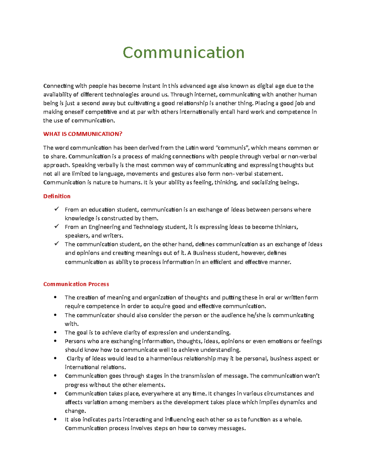Communication - lecture guide - Communication Connecting with people ...