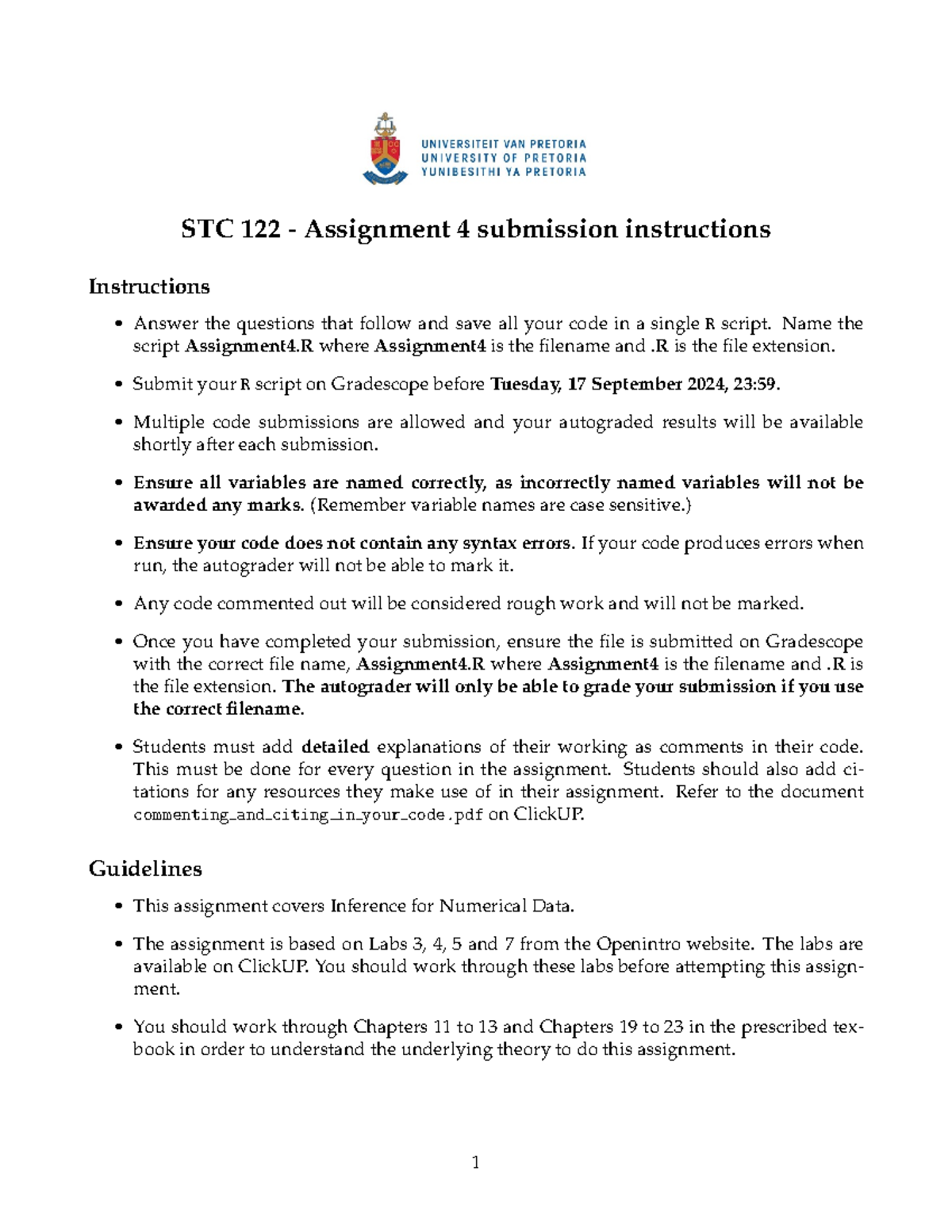 STC 122 - Assignment 4 - Submission Instructions - 2024 - STC 122 ...