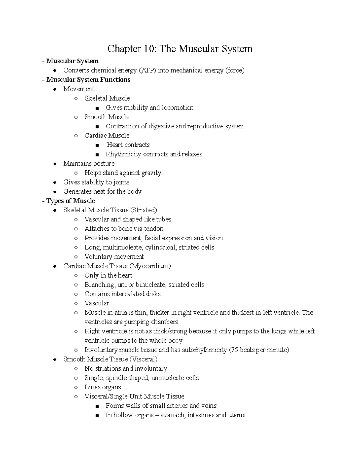 The Muscular System - Anatomy and Physiology I - Chapter 10: The ...