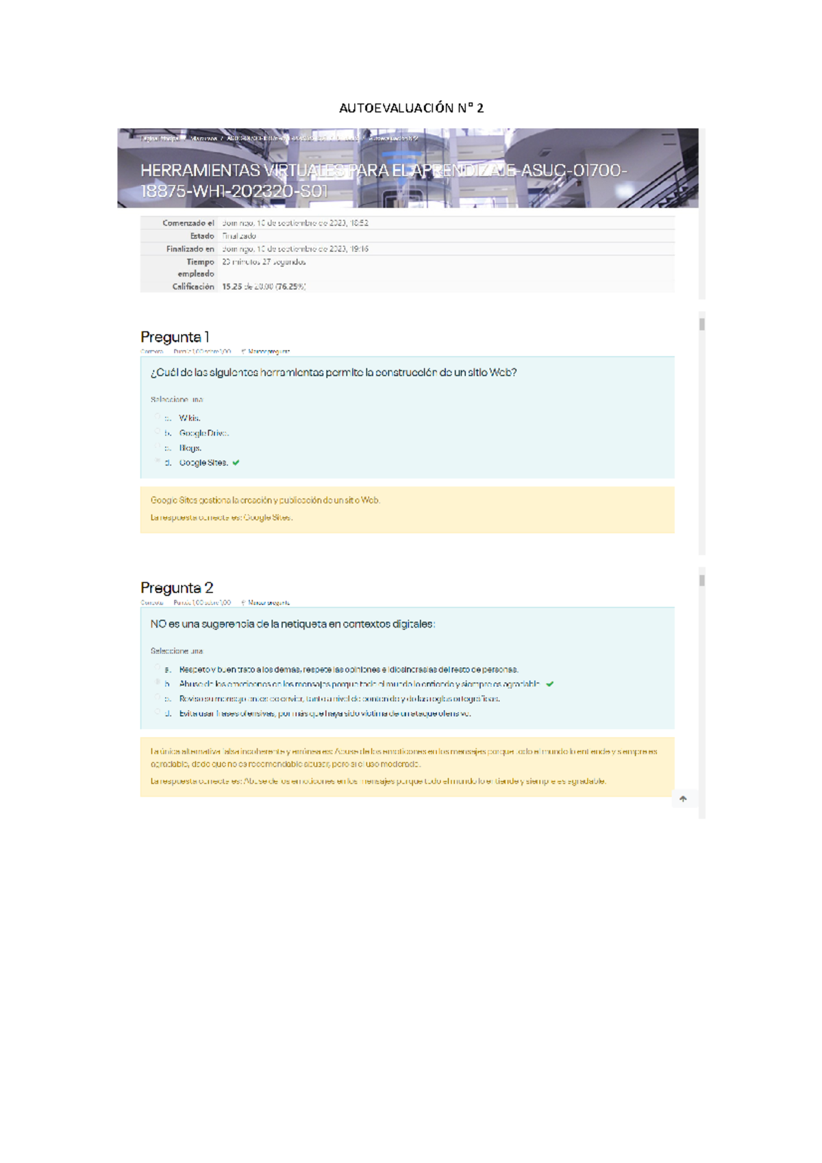 Autoevaluación N 2 - Semipresencial - herramientas virtuales para el aprendizaje - Studocu