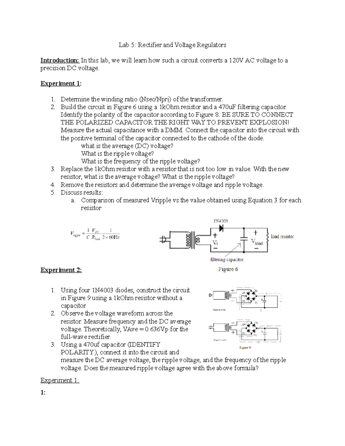 Lab5 - Lab 5: Rectifier and Voltage Regulators - Lab 5: Rectifier and ...