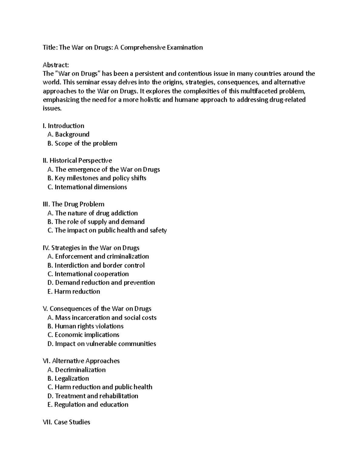 War on drugs - good essay - Title: The War on Drugs: A Comprehensive ...