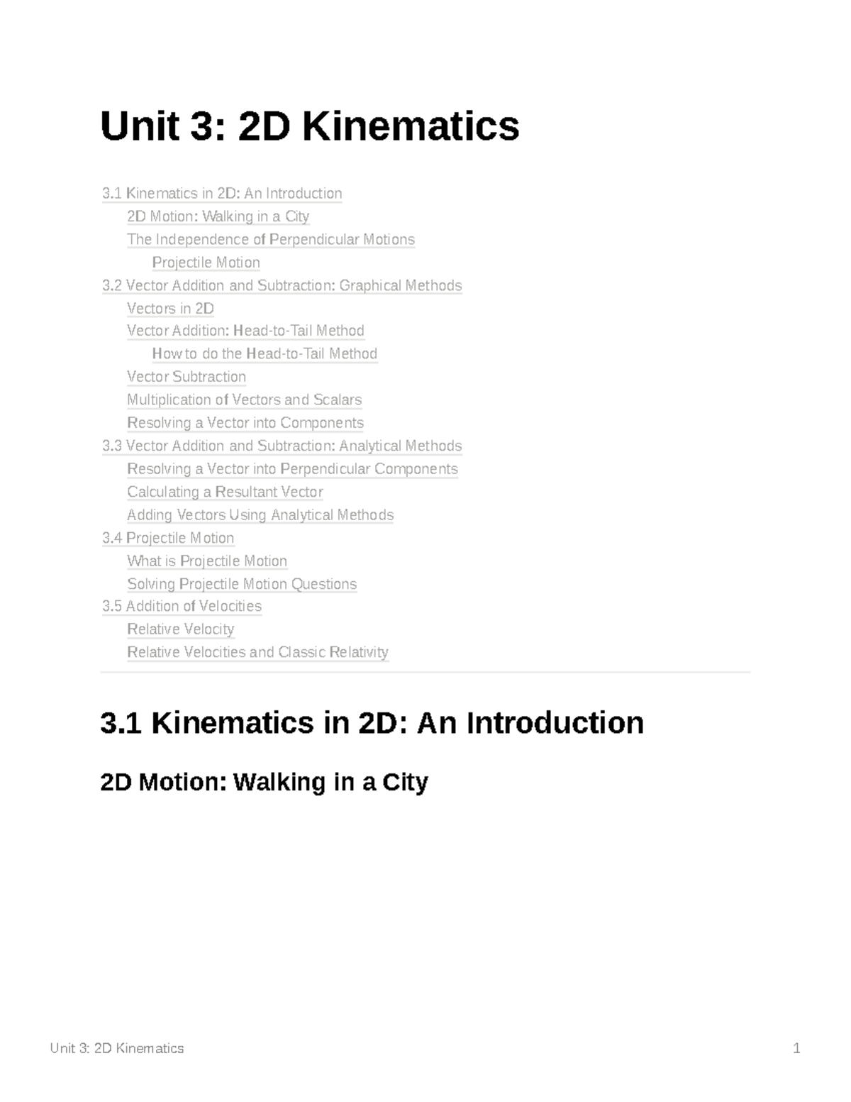 Unit 3 2D Kinematics - Unit 3: 2D Kinematics 3 Kinematics in 2D: An ...