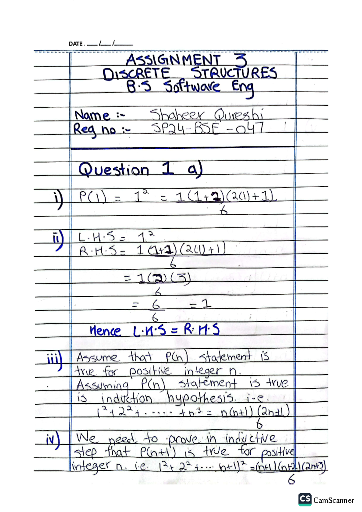 Discrete Assignment 3 Sp24 Bse 047 Date Assignment 3 Discrete