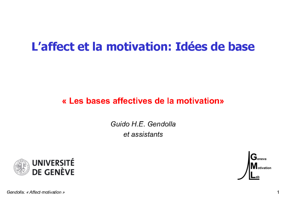 Tous les slides nécessaires pour l'examen de Bases Motivation - L ...