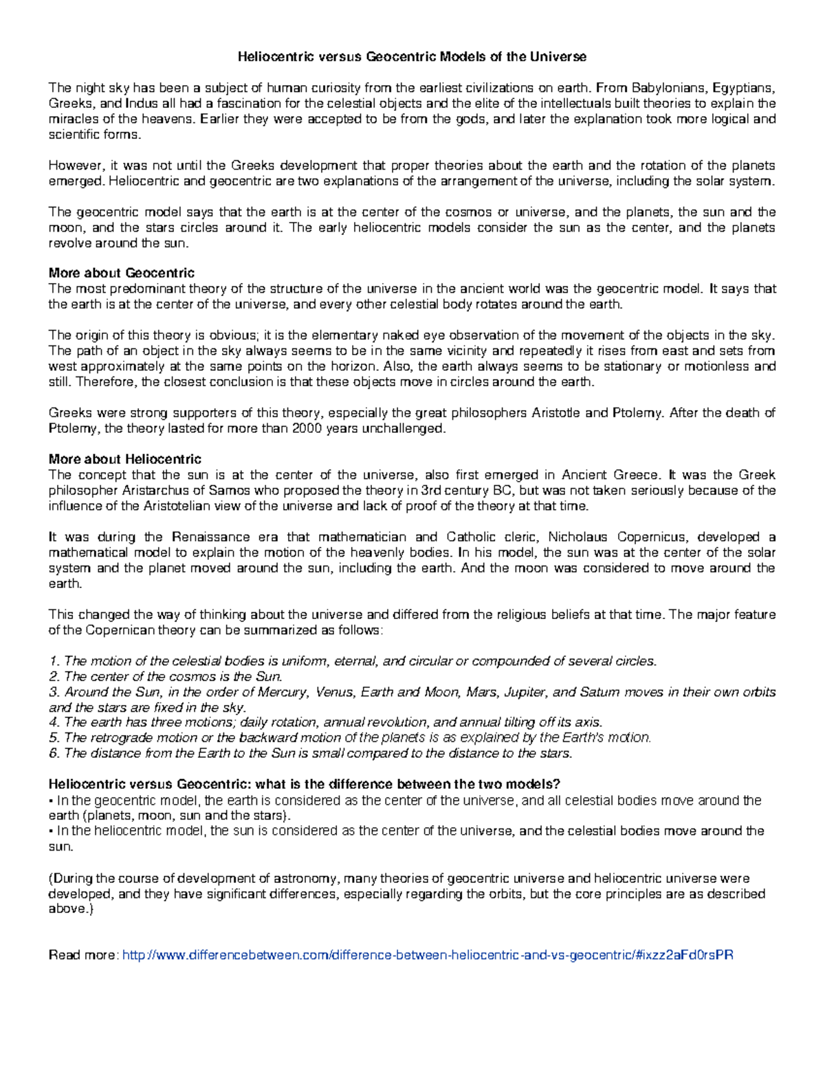 Heliocentric Vs Geocentric - Heliocentric versus Geocentric Models of ...