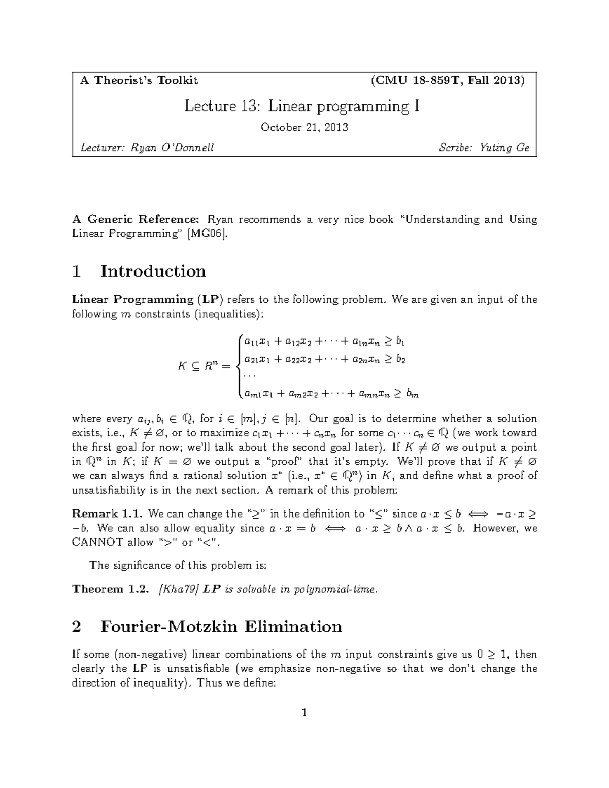 Lecture 13 - Theorist's Toolkit by Ryan O'Donnell. - A Theorist’s Toolkit (CMU 18-859T, Fall ...