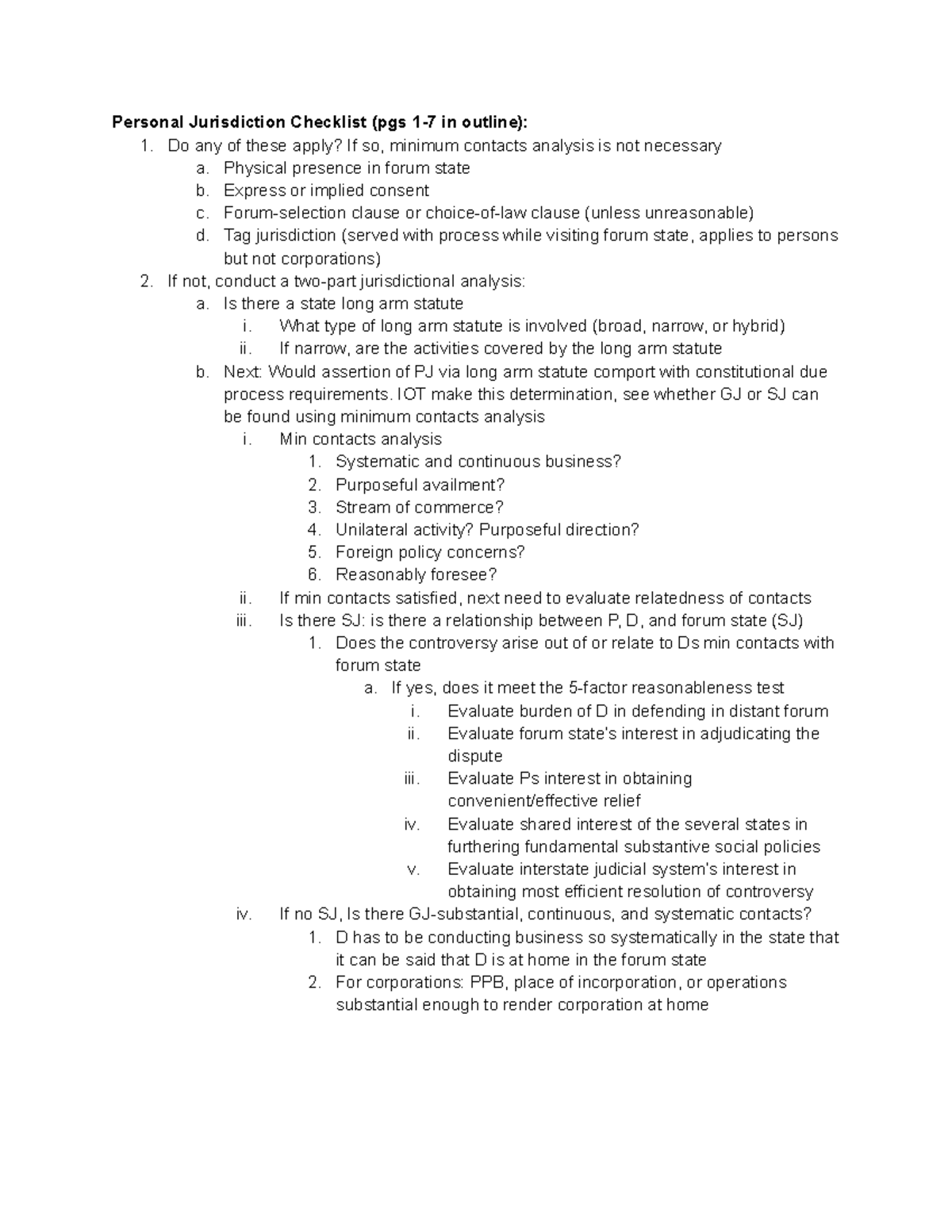Attack Outline Civ Pro - Summary Federal Civil Procedure - Personal ...