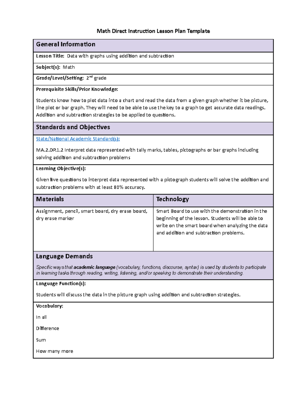 Lesson Plan Task 3 - passed - Math Direct Instruction Lesson Plan ...