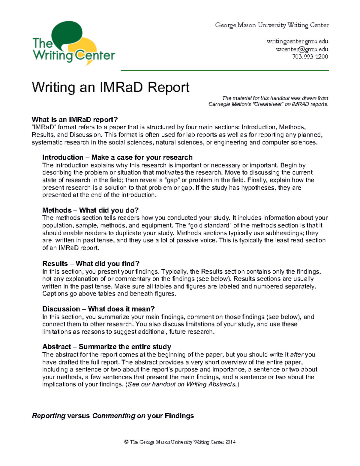 Writing an Imrad Report PDF - The Writing Center George Mason ...