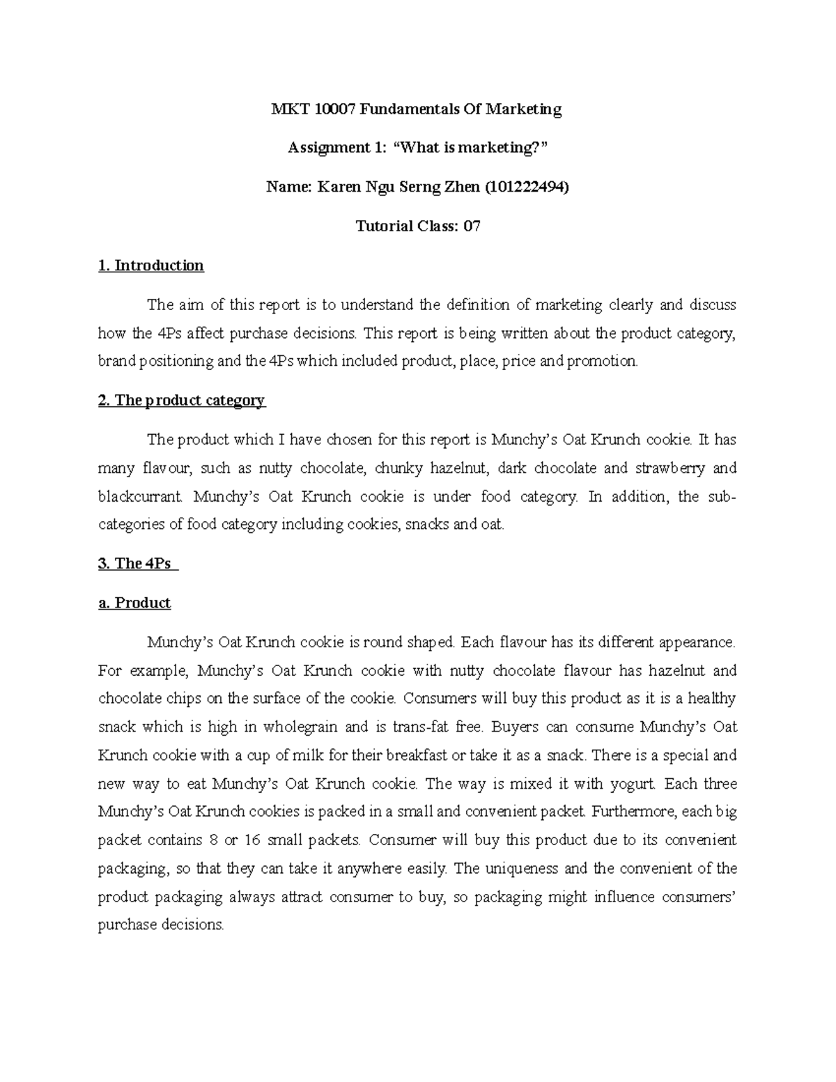 What is marketing - MKT 10007 Fundamentals Of Marketing Assignment 1 ...