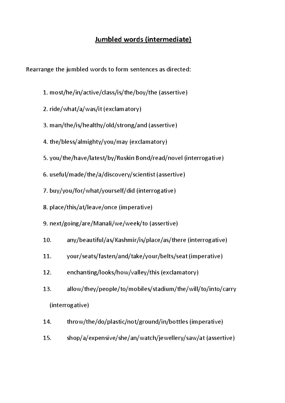 Jumbled-words-intermediate - Jumbled words (intermediate) Rearrange the ...