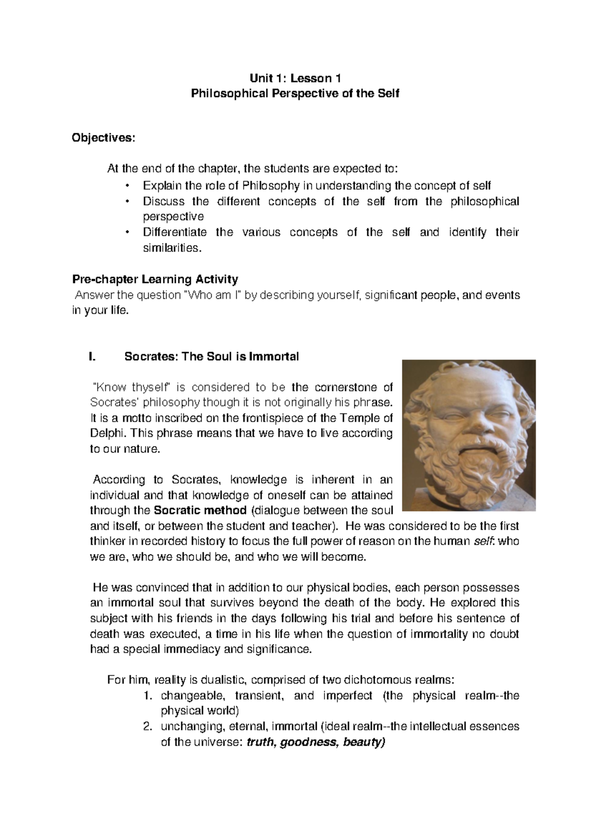 Chapter 1 Philosophical Perspective Learning guide - Unit 1: Lesson 1 ...