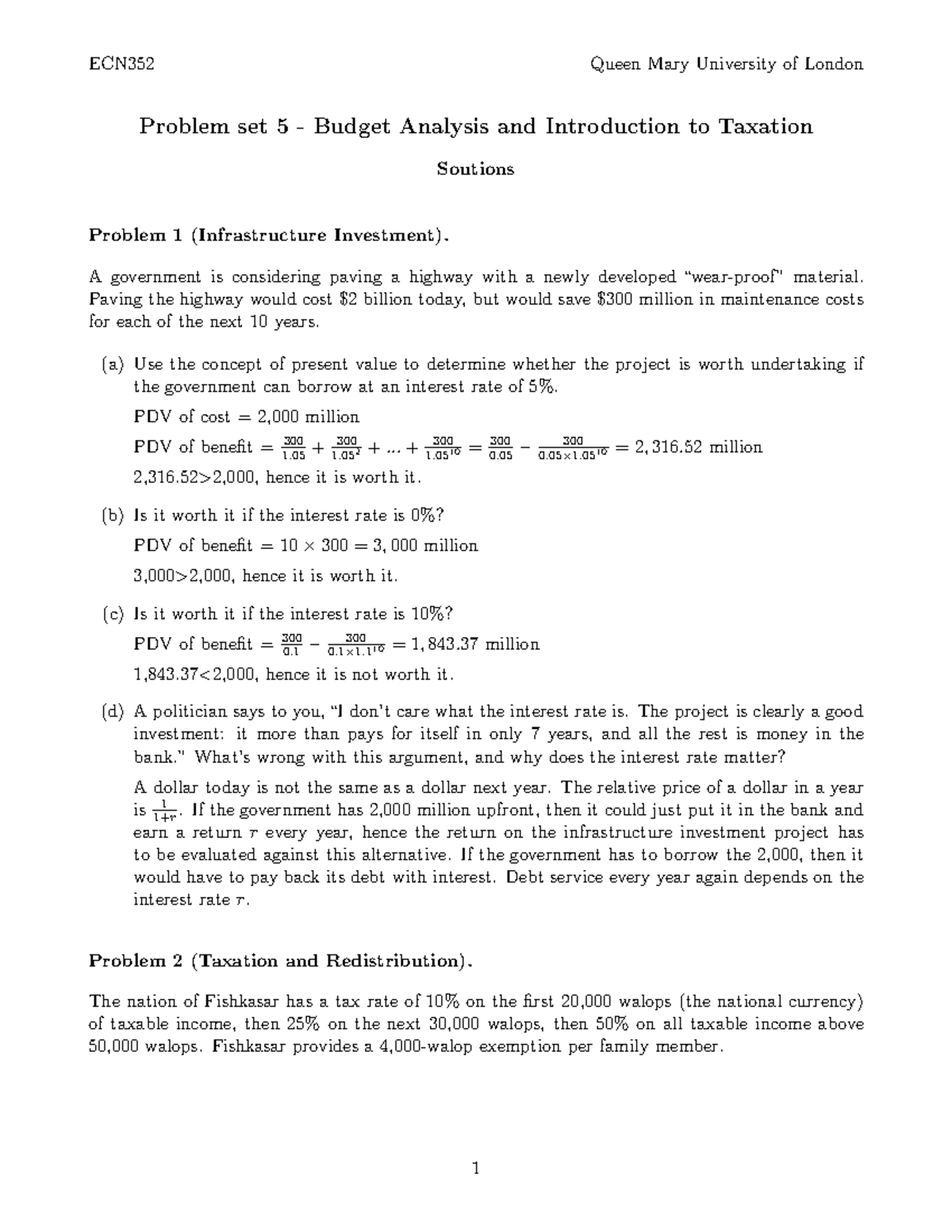 Problem Set 5 solutions - ECN352 Queen Mary University of London Problem set 5 Budget Analysis ...