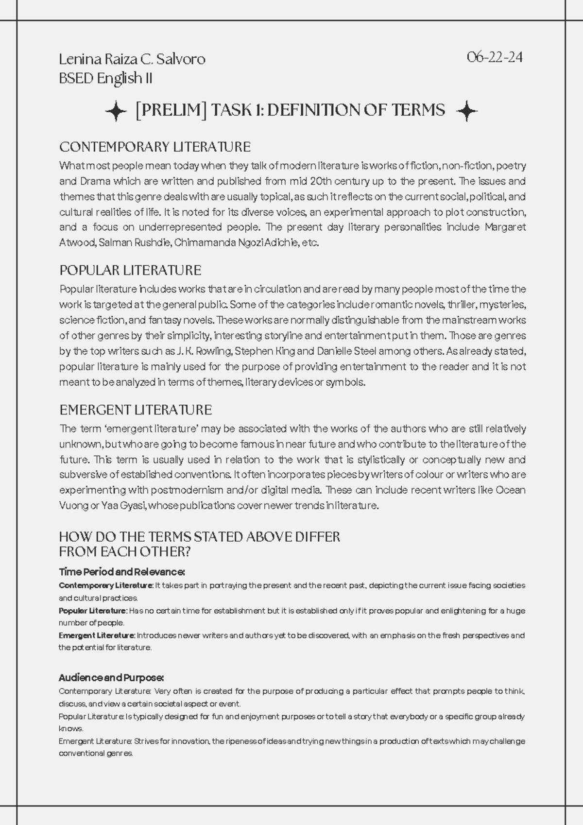 Prelim Task 1 Definition of Terms - Lenina Raiza C. Salvoro [PRELIM] TASK 1: DEFINITION OF TERMS ...