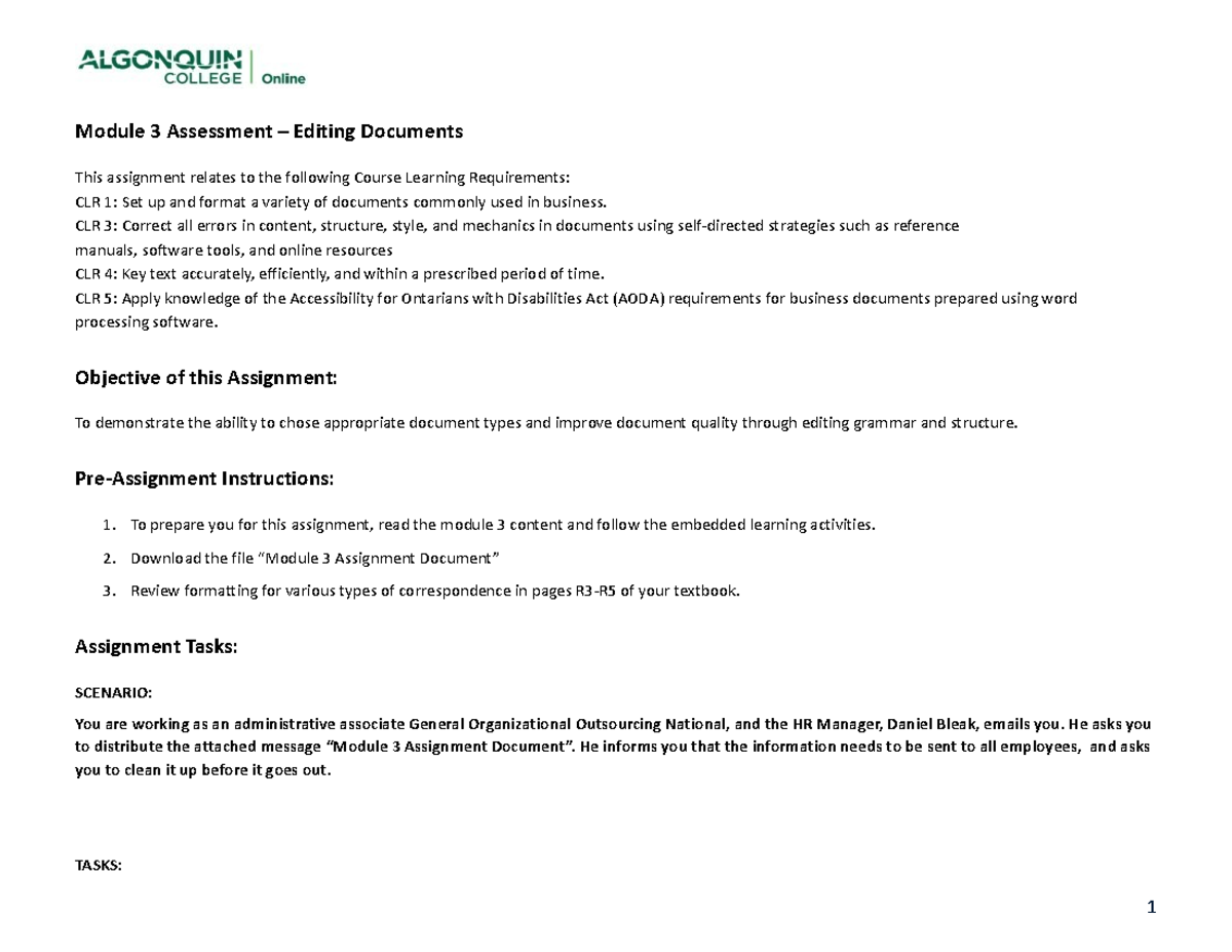 OFF2337 Module 3 Assignment - Editing - Module 3 Assessment – Editing ...