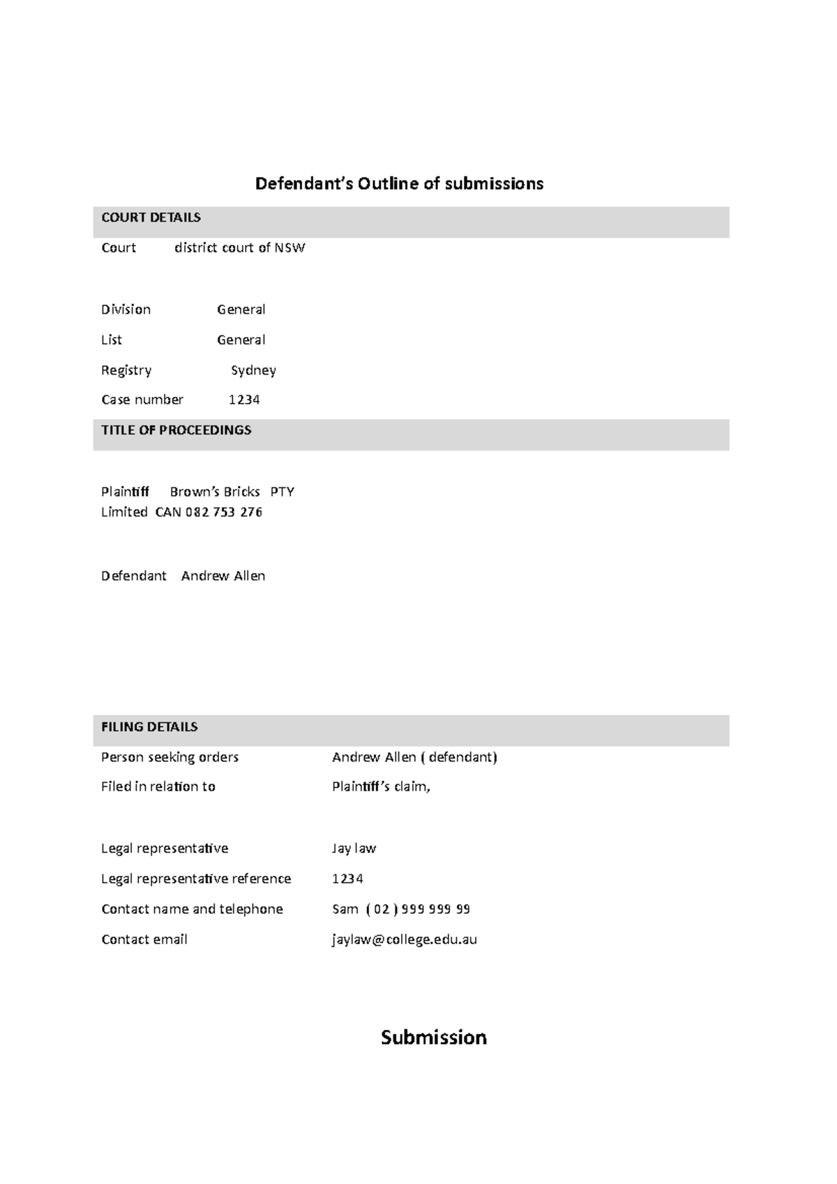 11 - cl activity 2.2 written submission - Defendant’s Outline of ...