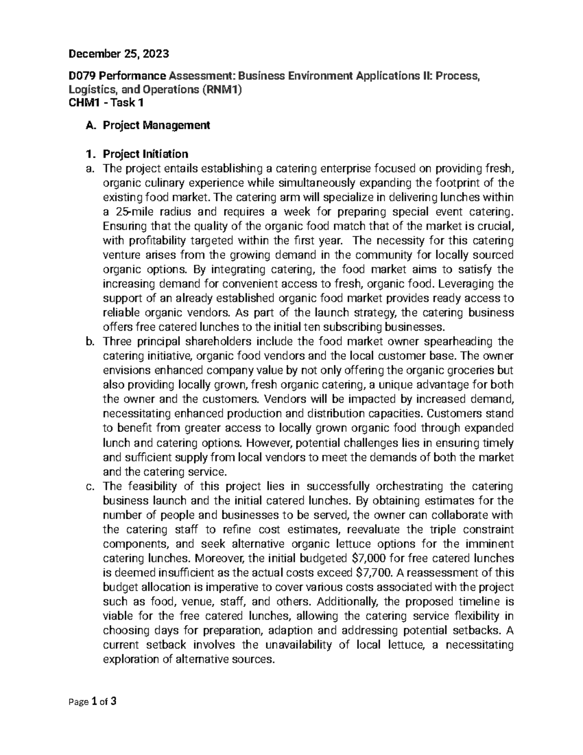 D079 Task 1 Business Environmental Applications 11 - December 25, 2023 ...