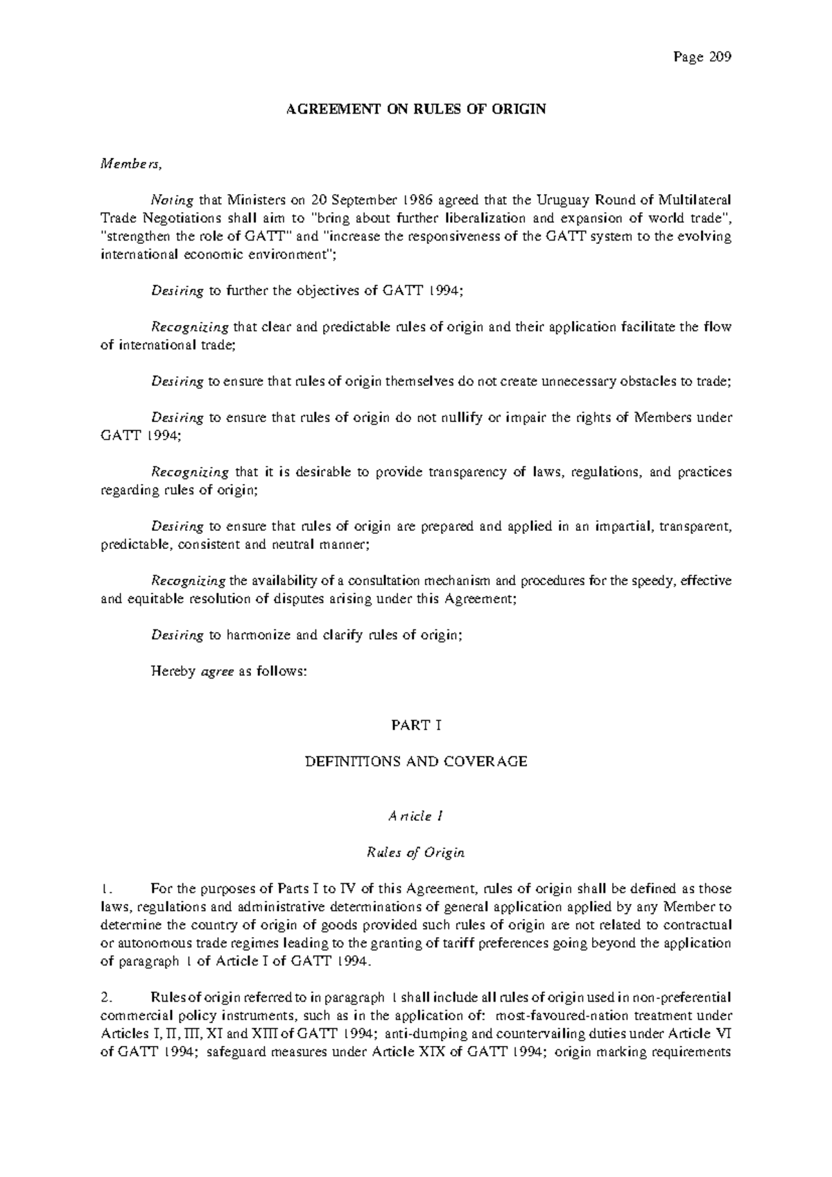 Rules of Origin Official WTO Text On Rules of Origin [22ROO ...