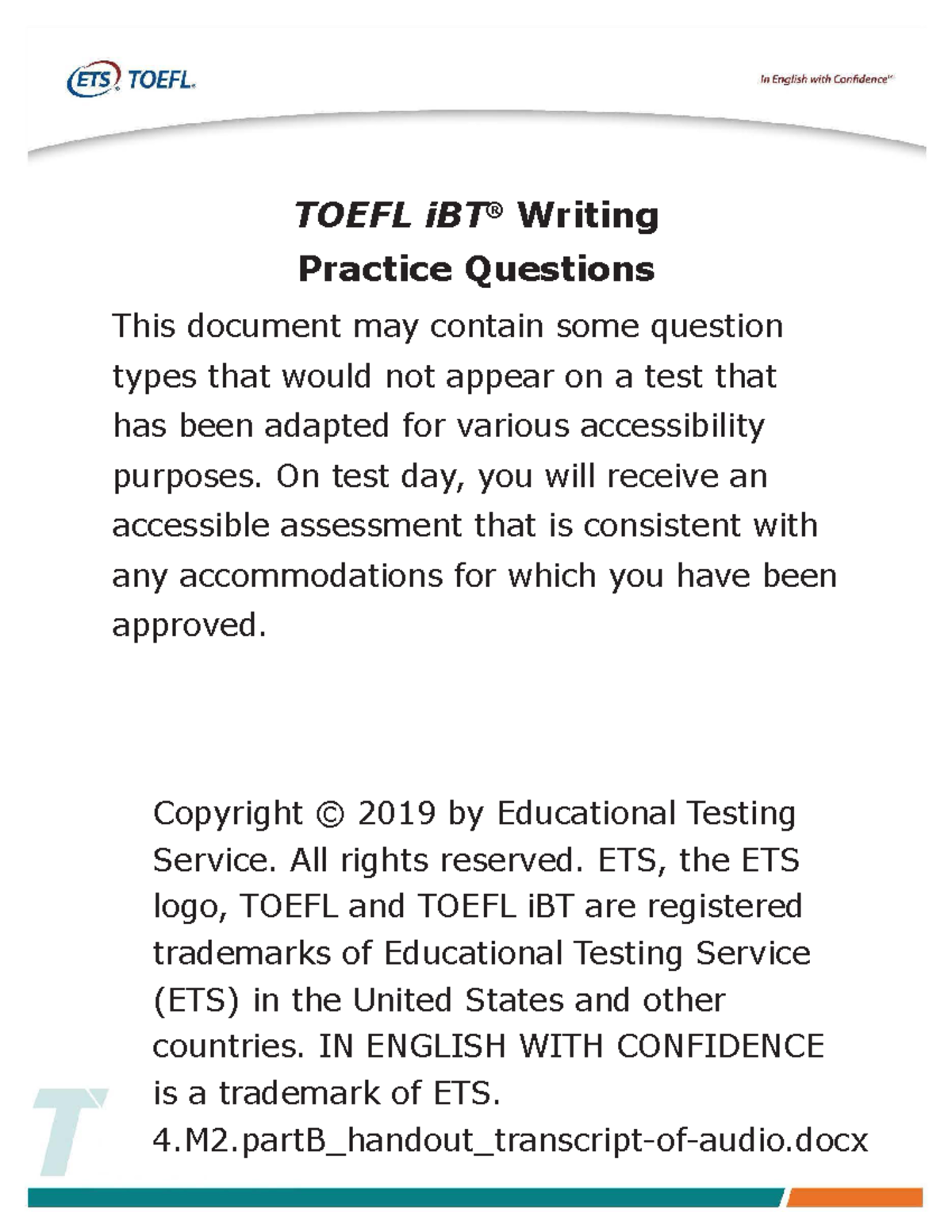 Writing practice sets large print - TOEFL iBT ® Writing Practice ...