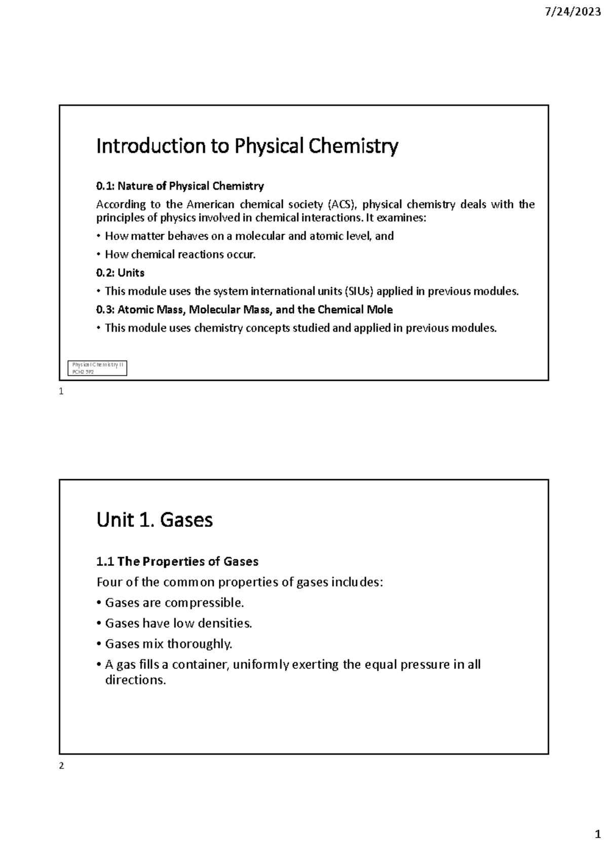 Unit 1 v2 - Second year student - Introduction to Physical Chemistry 0 ...