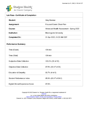 Heent lab pass - shadow health - Generated Feb 13, 2022, 09:56 PM CST ...