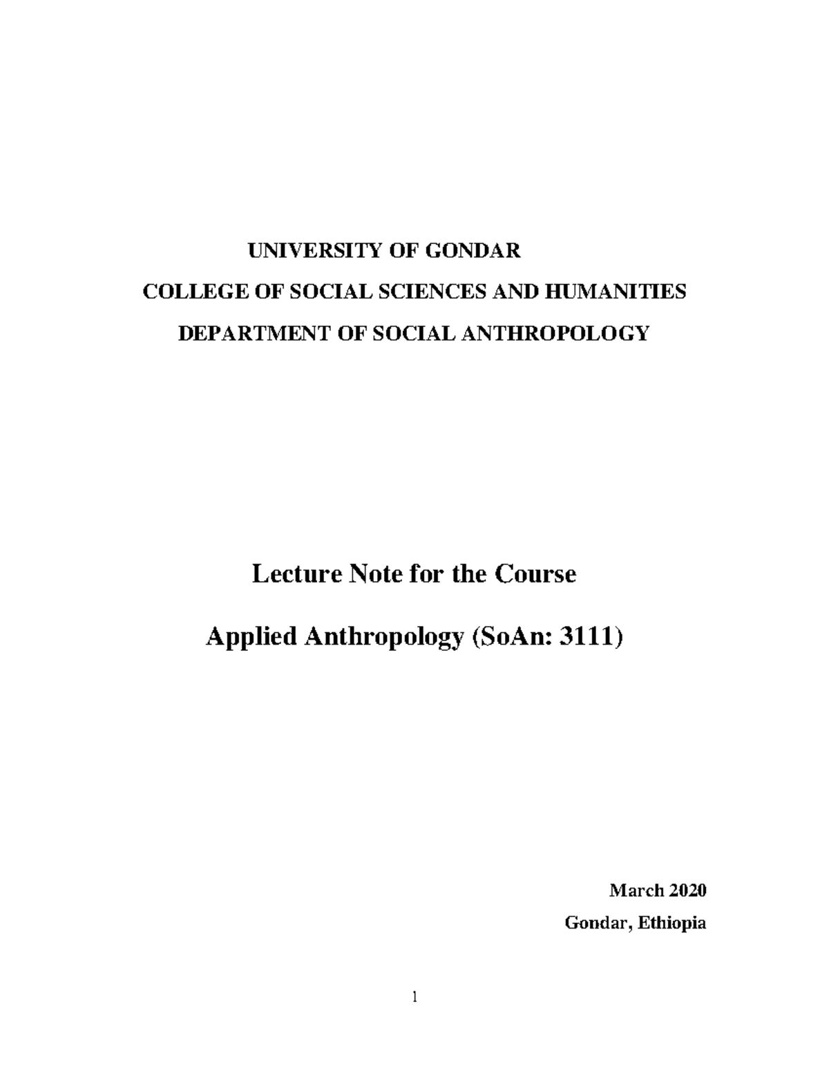Applied Anthropology Lecture Note (by Addisu Gedlu) - UNIVERSITY OF ...