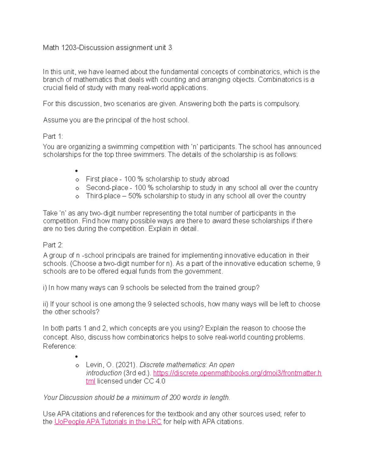 Stud10-Math 1203-Discussion assignment unit 3 solution - Math 1203 ...