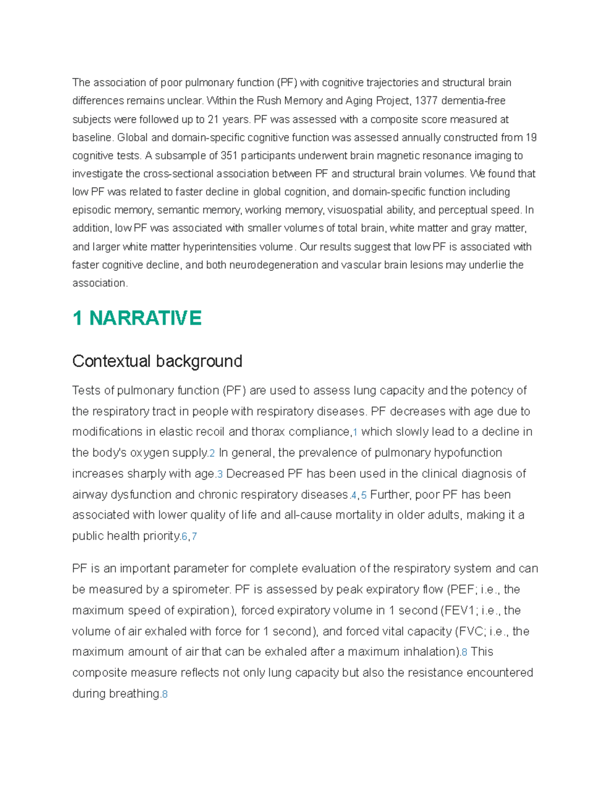 The association of poor pulmonary function (PF) - Within the Rush ...