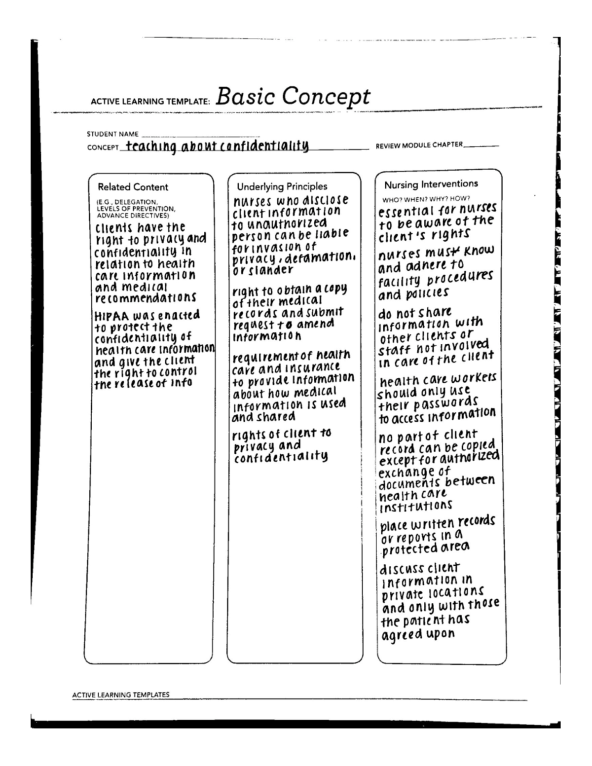 ATI Basic Concept Confidentiality - NU 307/8 - Studocu